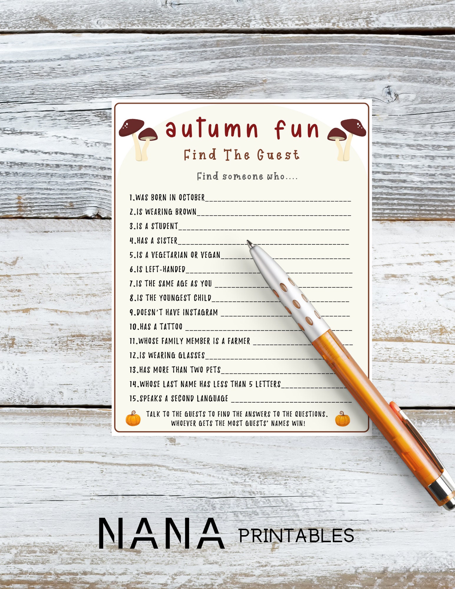 Autumn Fun Find the Guest Game Fall Fun Game Party Games Fall Family ...