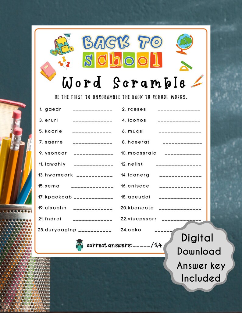 Printable Back to School Word Scramble Game Popular Classroom Activity ...