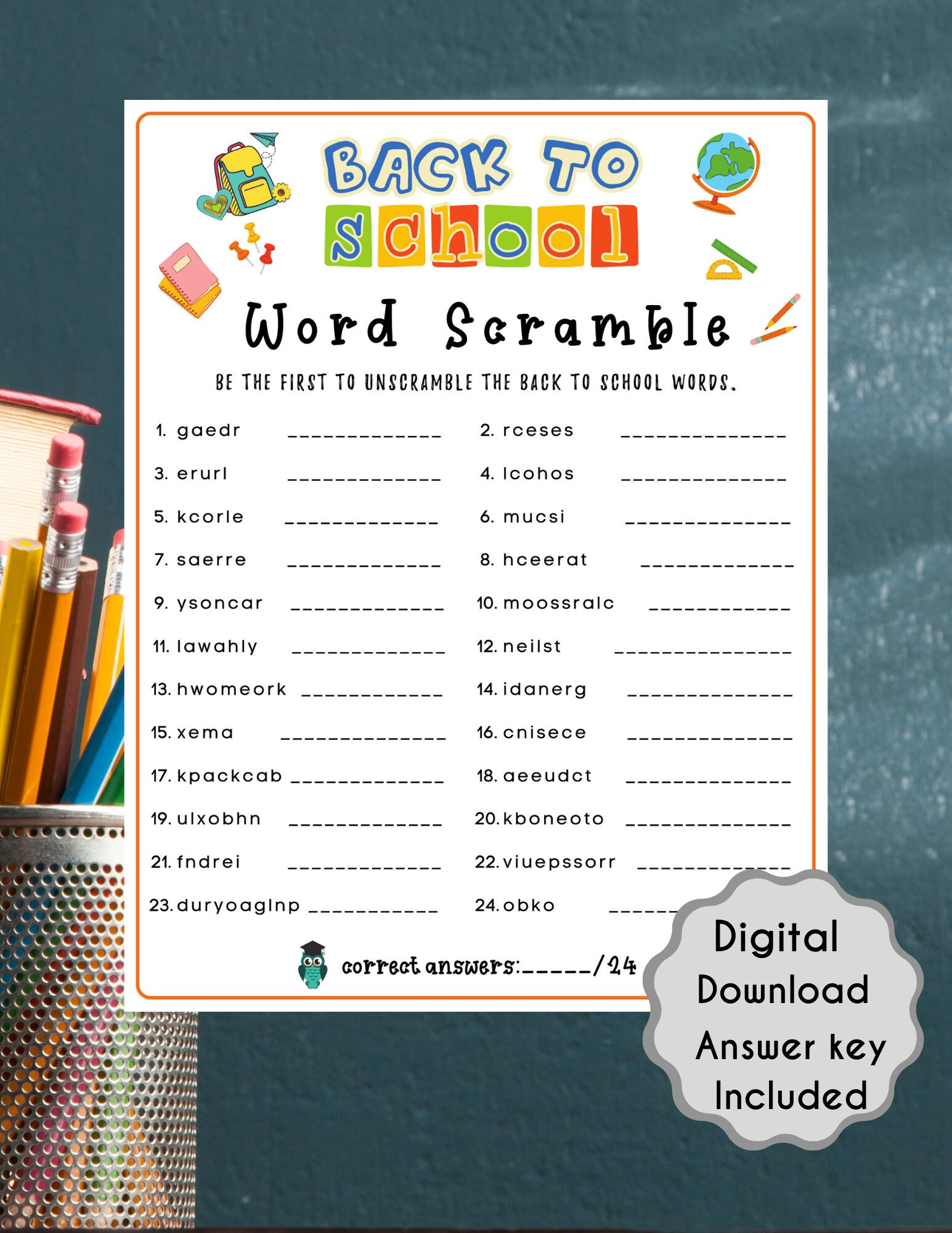 Printable Back to School Word Scramble Game Popular Classroom Activity ...