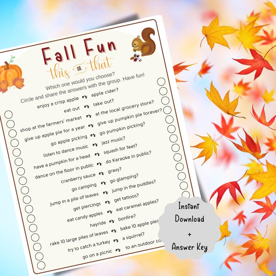 Fall This or That Game: Printable Autumn Puzzle, Family Fun (PDF ...