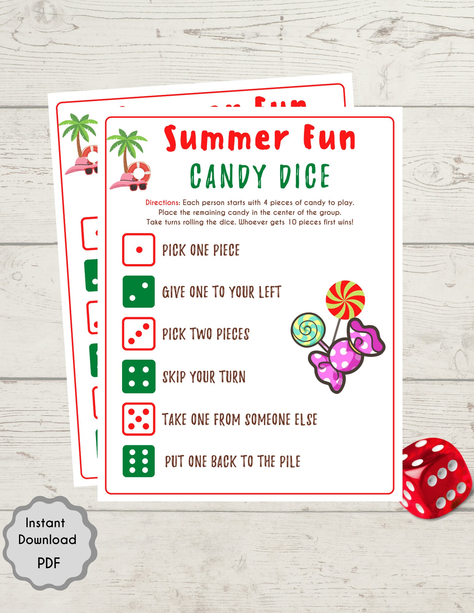 Summer Fun Candy Dice Game Pool Party Game Summer Family - Etsy