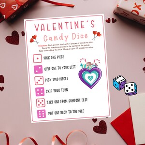 Valentine's Candy Dice Game Fun Valentine's Day - Etsy