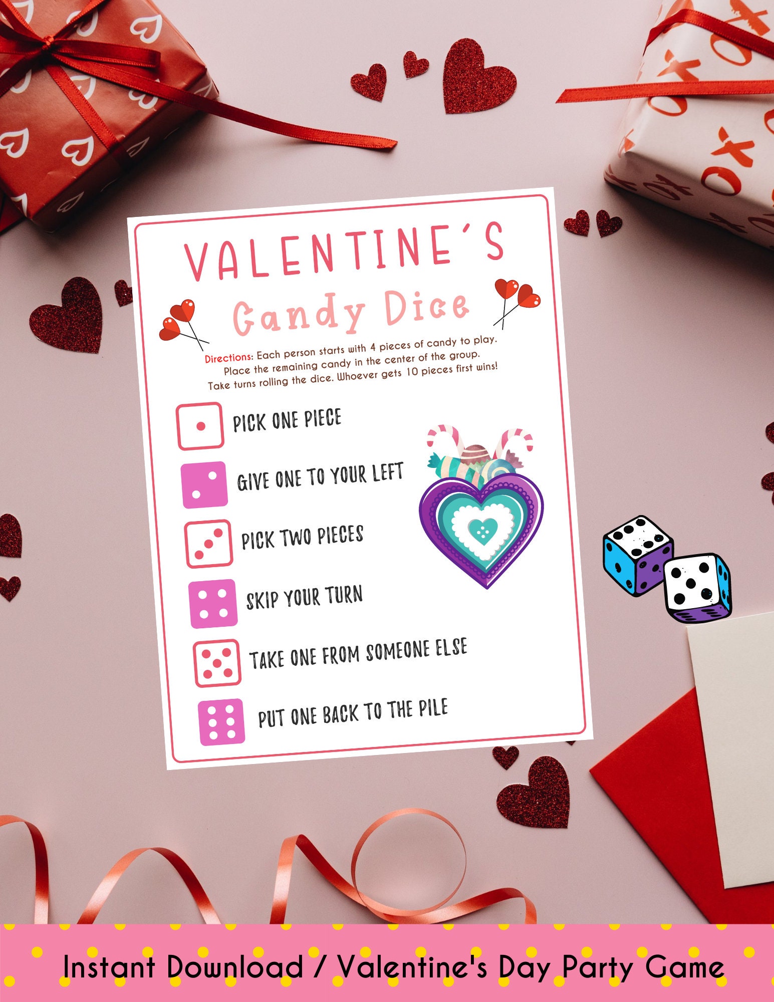 Valentine's Candy Dice Game Fun Valentine's Day - Etsy