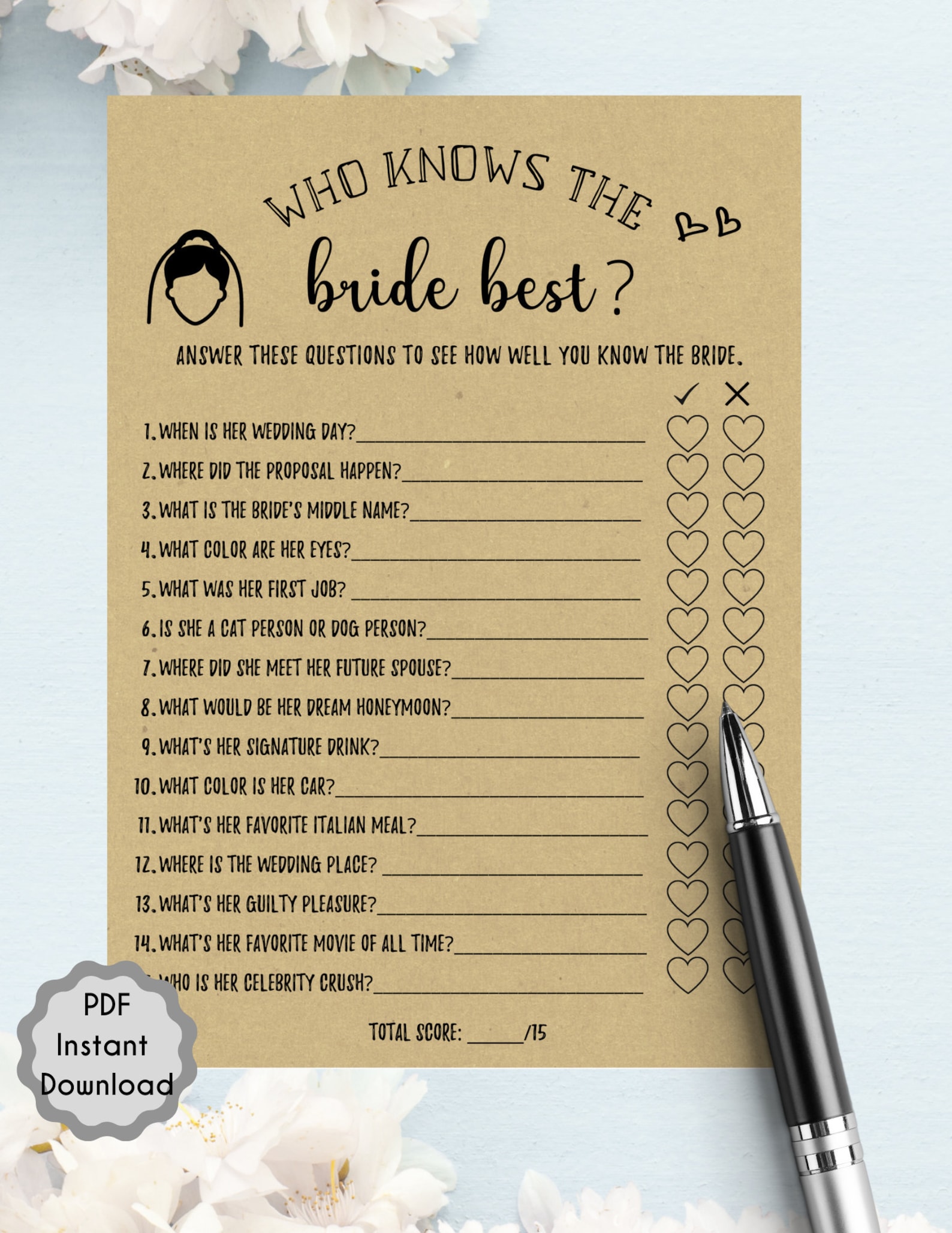 Who Knows the Bride Best Bridal Shower Game Printable PDF - Etsy