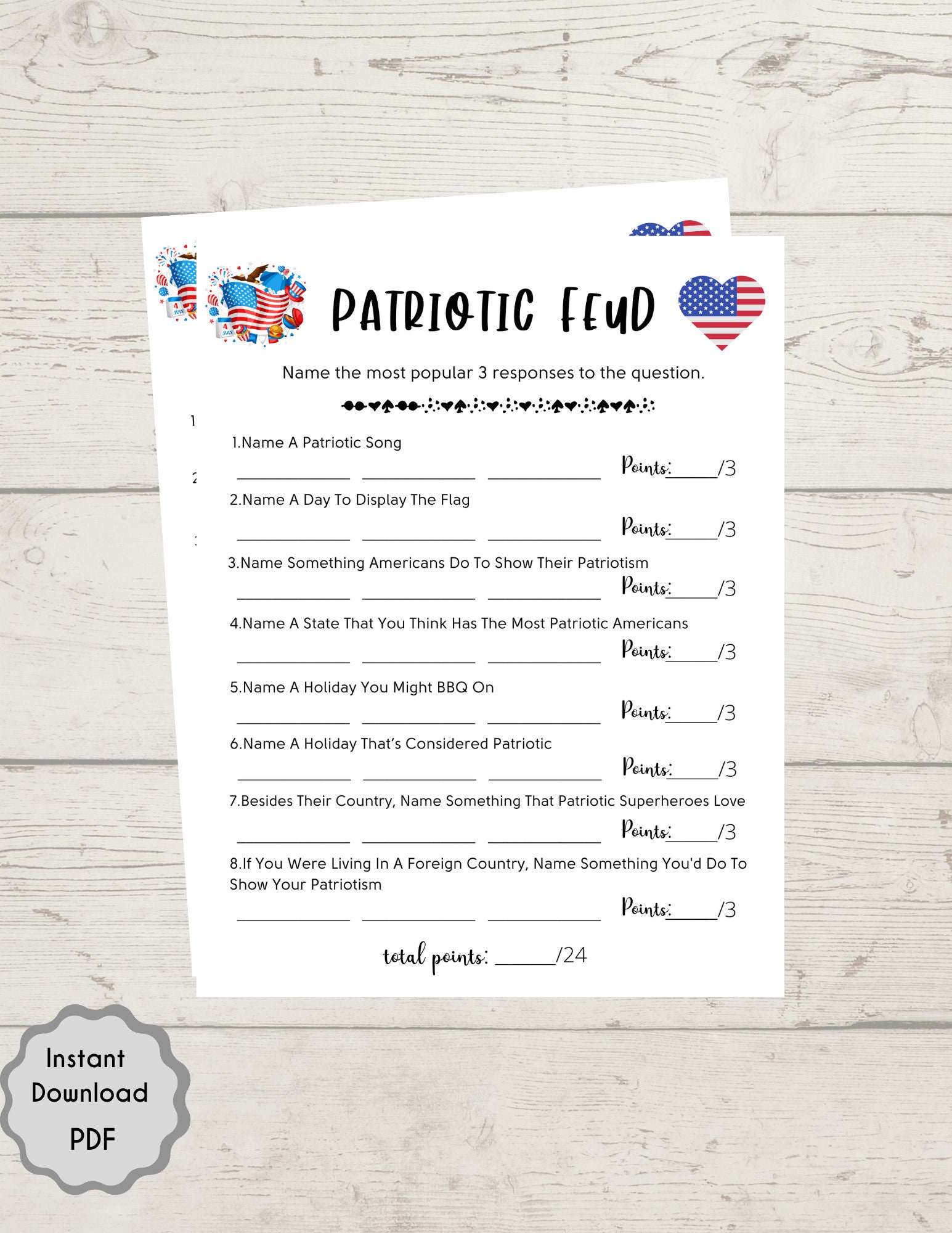 Patriotic Feud Game Independence Day Games 4th of July - Etsy