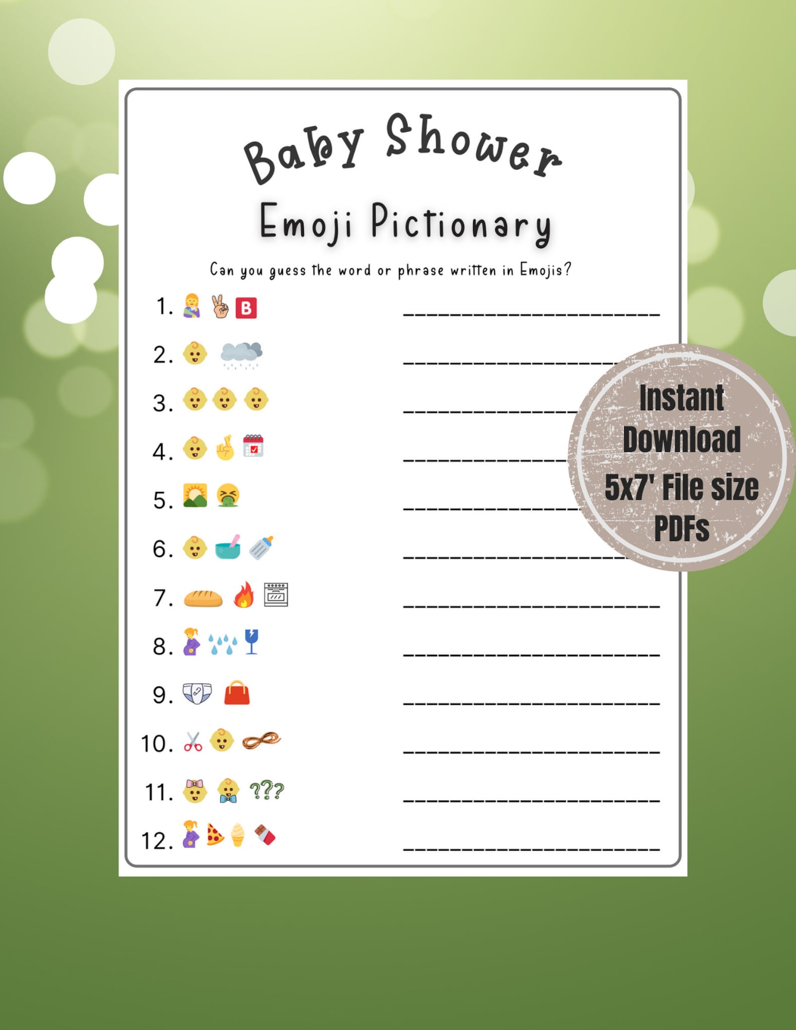Baby Shower Emoji Pictionary Game Baby Shower Game Printable Baby ...