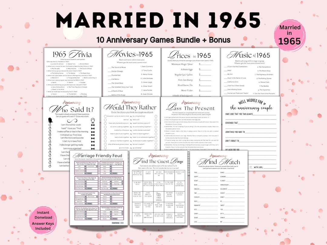 60th Wedding Anniversary Party Games Married in 1965 Printable ...