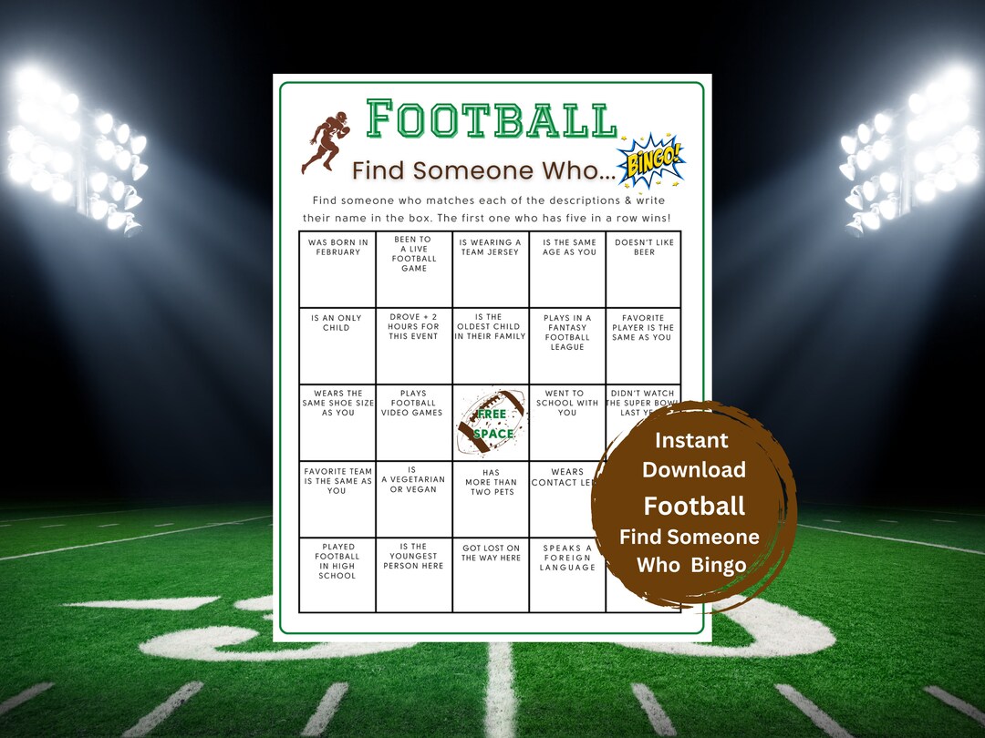 Football Find Someone Who Bingo Game, Fun Football Bowl Party Game ...