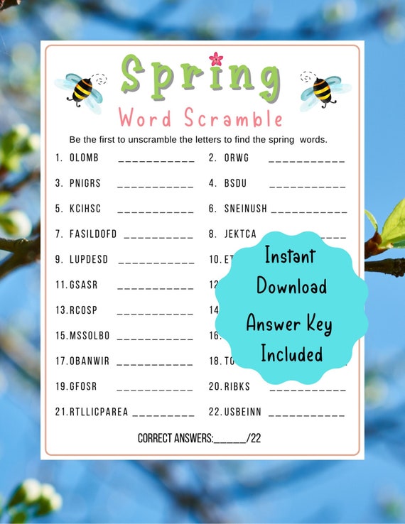 Spring Word Scramble Printable Game Fun Spring Party Games - Etsy