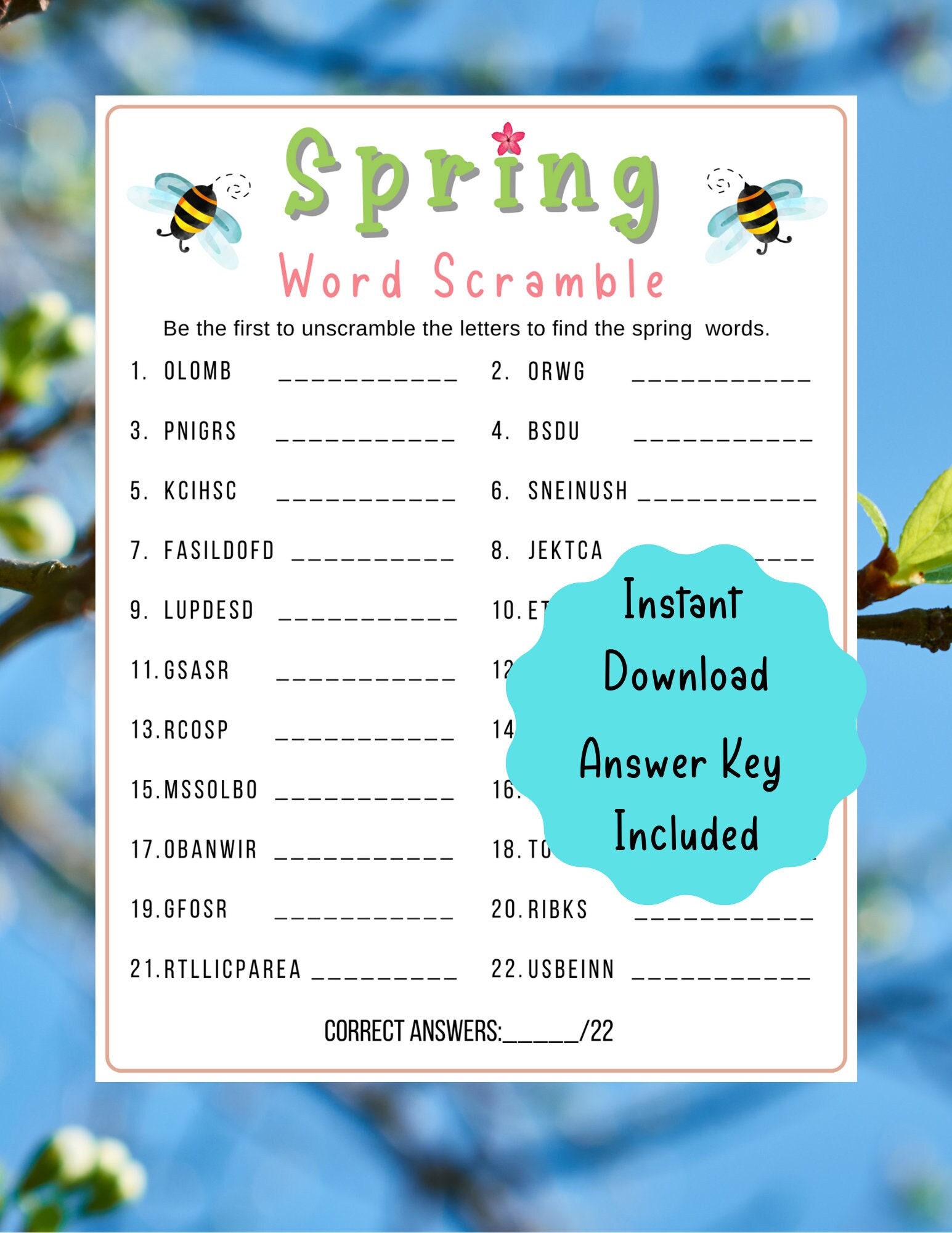 Spring Word Scramble Printable Game Fun Spring Party Games Spring ...