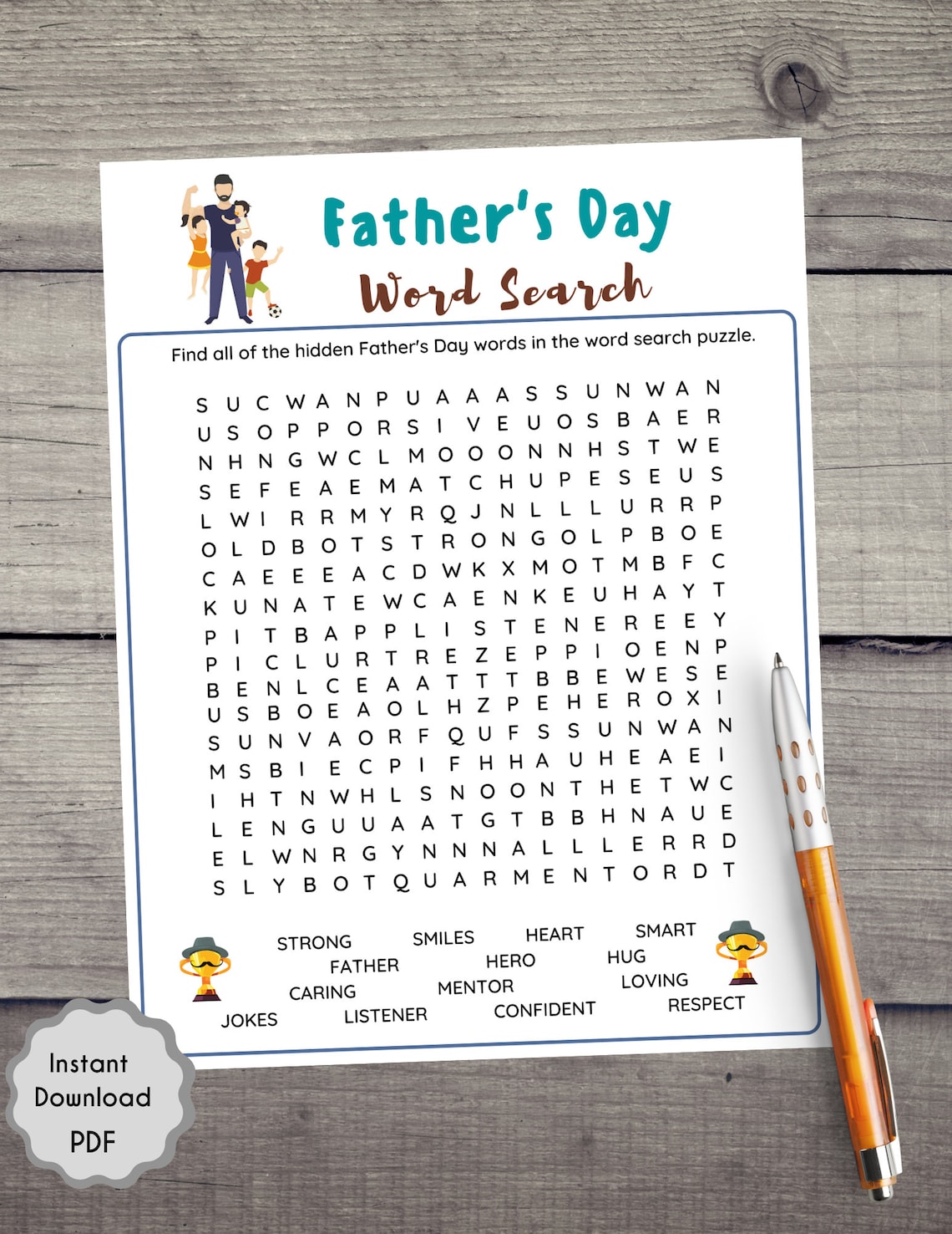 Fathers Day Word Search Game Fathers Day Game For Etsy