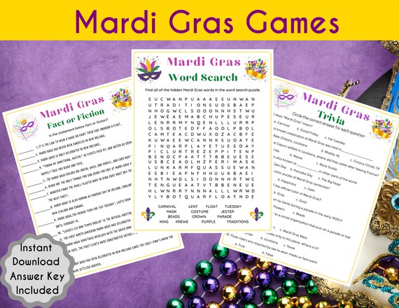 Mardi Gras Games Pack Mardi Gras Printable Game for Kids & | Etsy