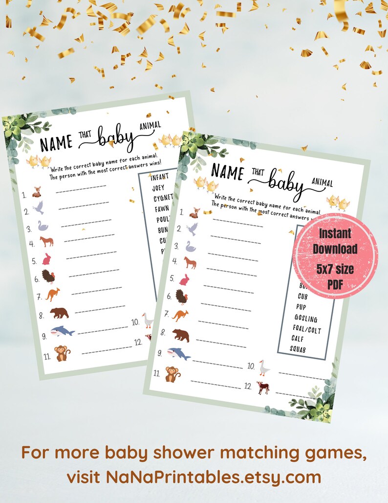 Baby Shower Name That Baby Animal Game Gender Reveal Party Game Baby ...