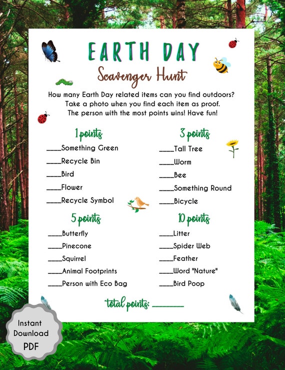 Earth Day Scavenger Hunt Game Earth Day Game for Kids & - Etsy