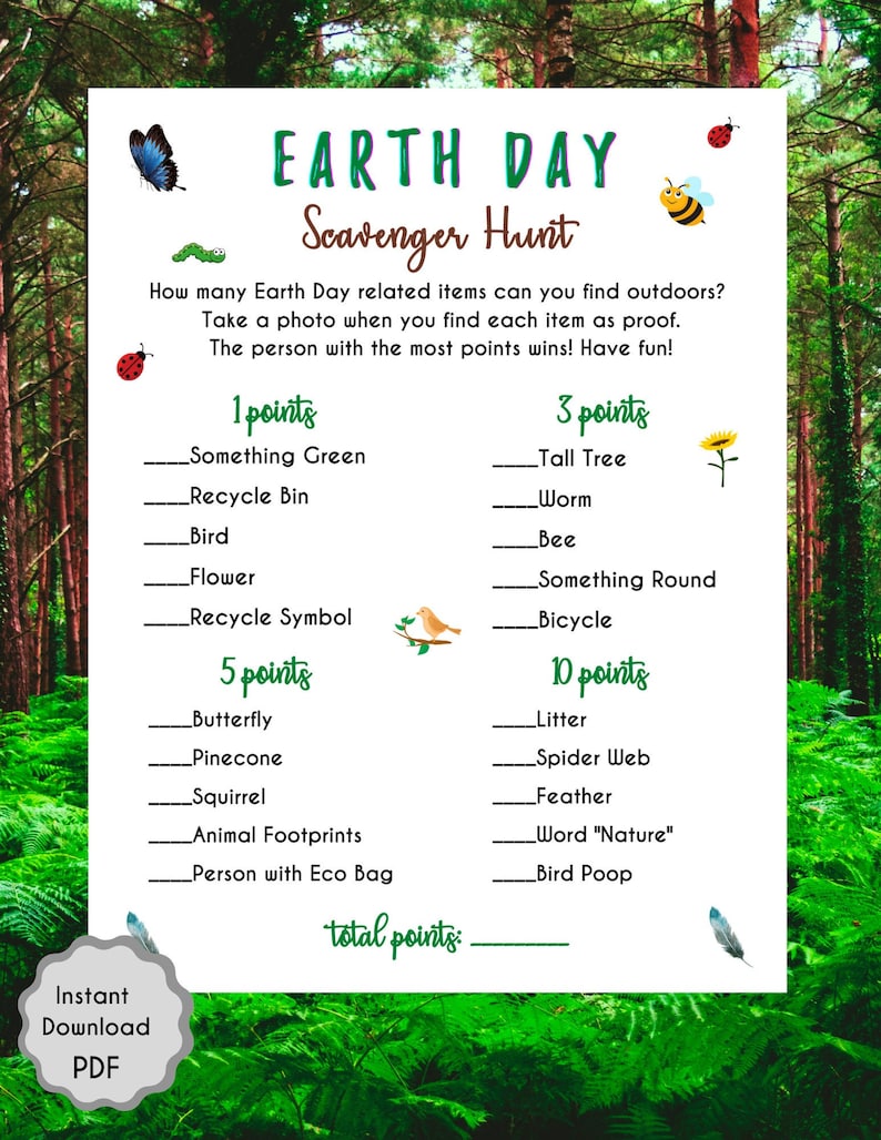 Earth Day Scavenger Hunt Game Earth Day Game for Kids & - Etsy