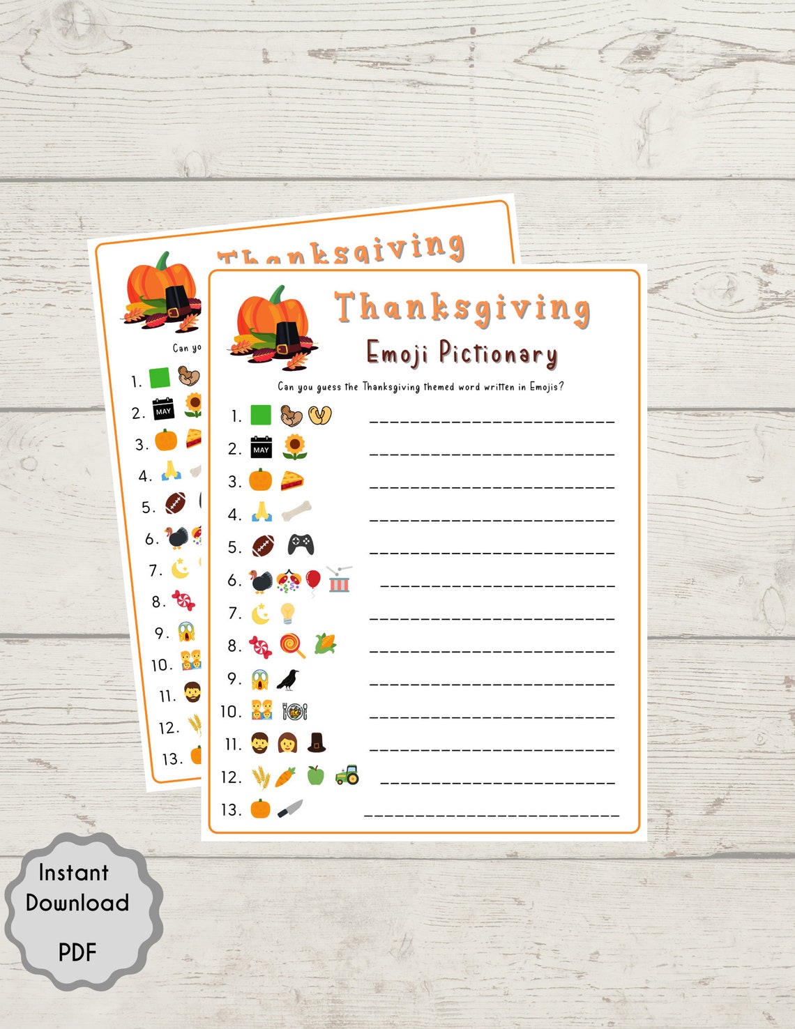 Thanksgiving Emoji Pictionary Game Turkey Day Printable | Etsy