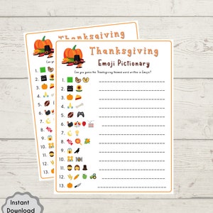 Thanksgiving Emoji Pictionary Game, Turkey Day, Printable Game ...