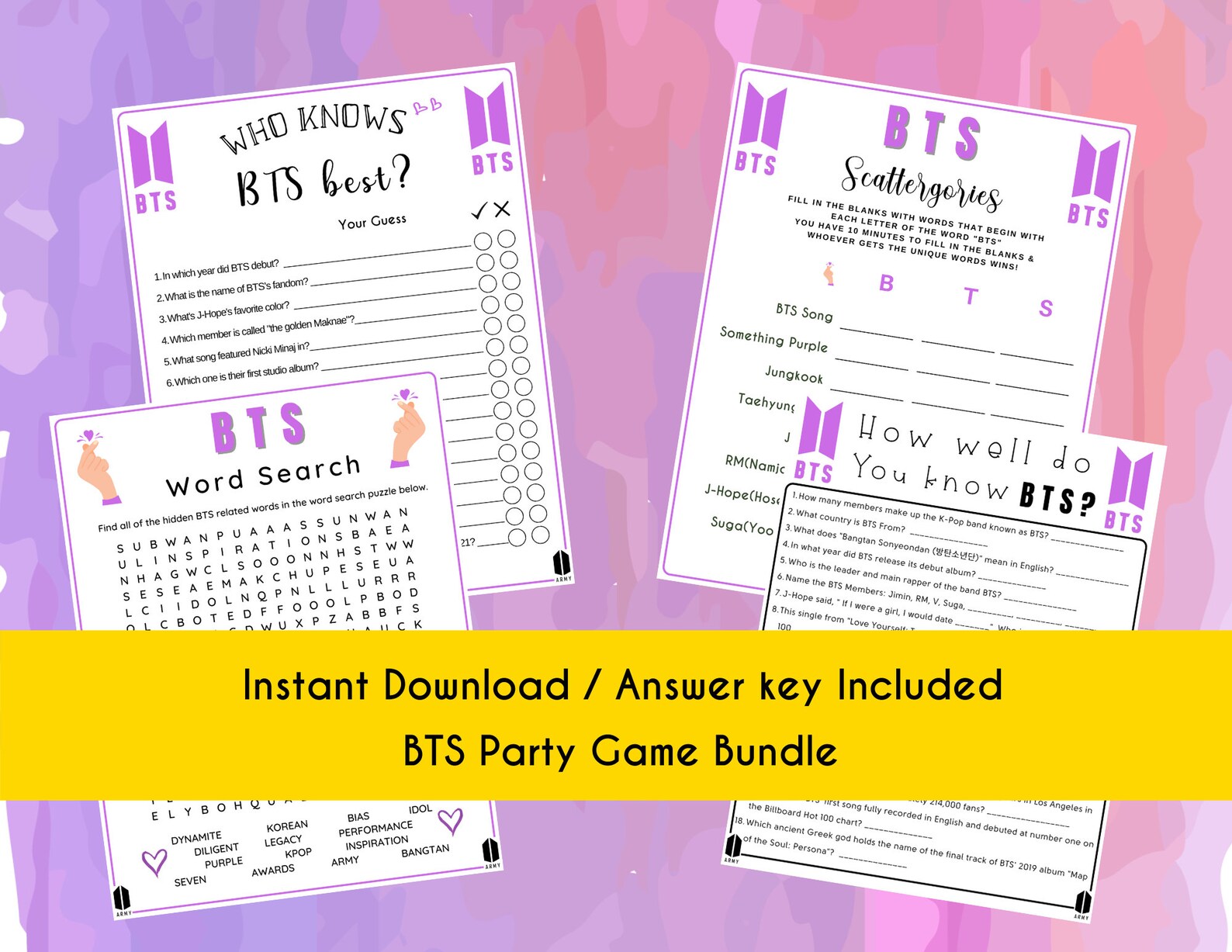 Bts Trivia Game Bundle BTS Party Game Set BTS Fans BTS - Etsy