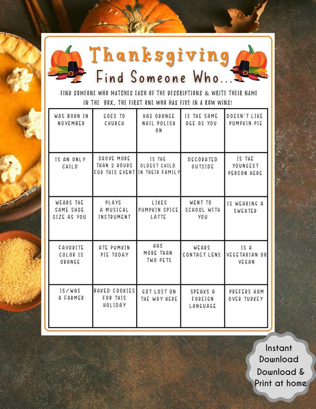 Thanksgiving Find Someone Who Game, Thanksgiving Printable Game for ...