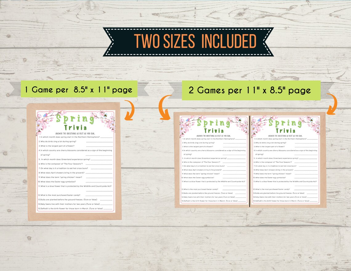 Spring Trivia Printable Game Fun Spring Fact Trivia Party Game Spring ...