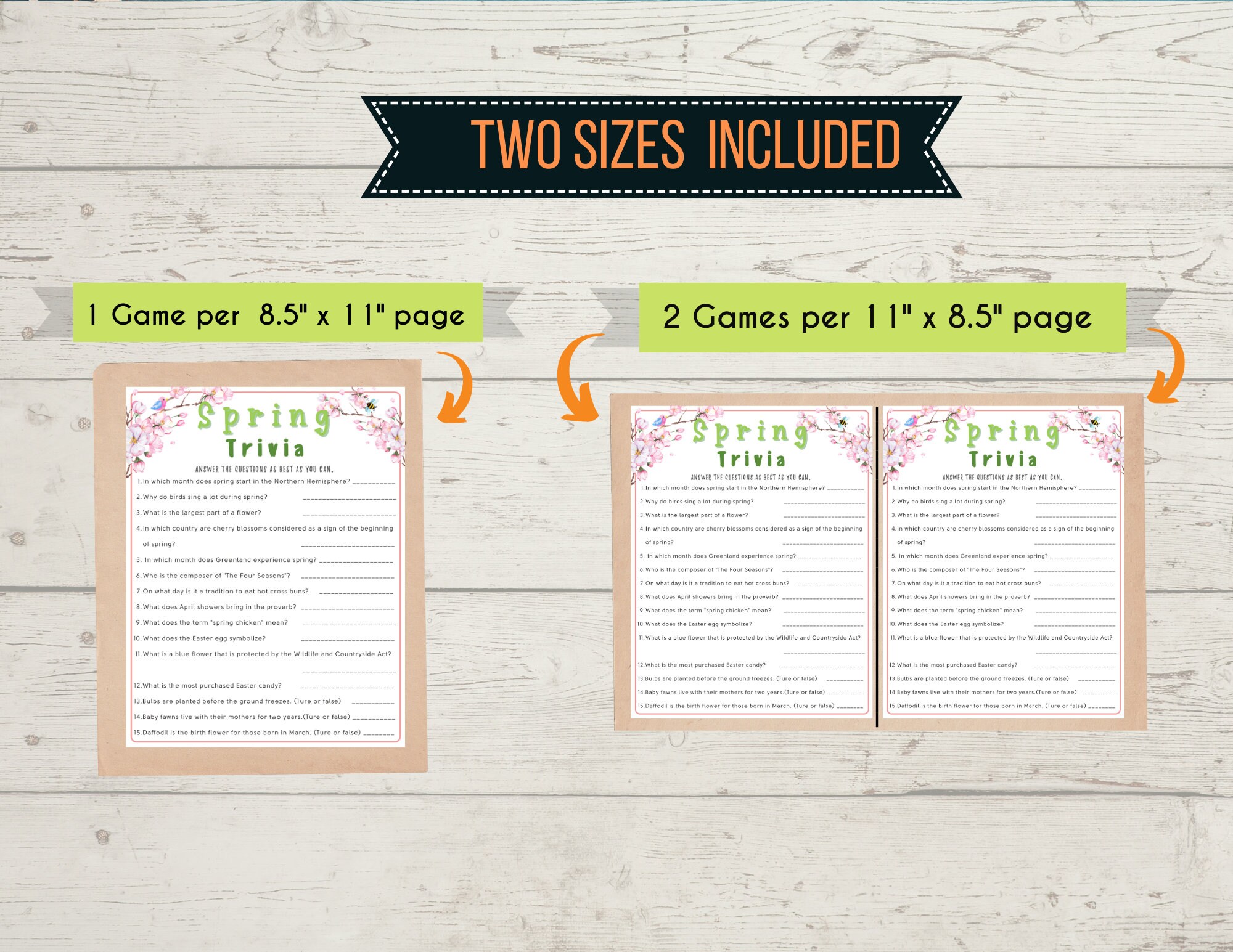 Spring Trivia Printable Game Fun Spring Fact Trivia Party Game Spring ...