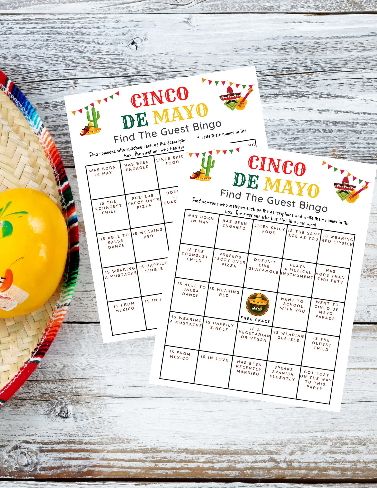 Cinco De Mayo Find the Guest Bingo Game L Printable Game Mexican Fiesta ...