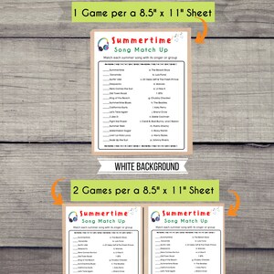 Summertime Song Match Up Pool Party Game Summer Party Game | Etsy