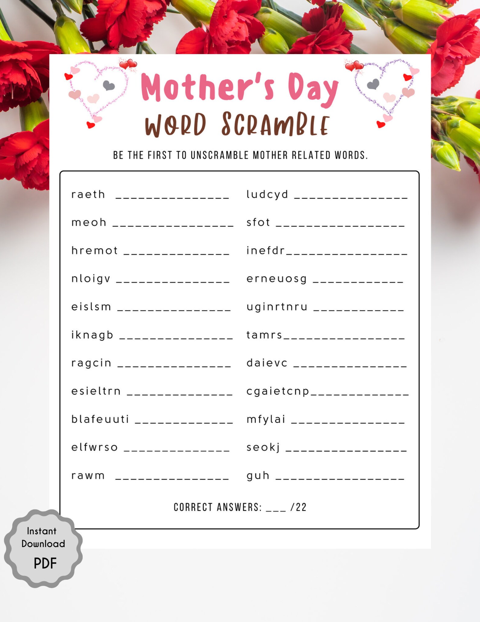 Mother's Day Word Scramble Game Mother's Day - Etsy
