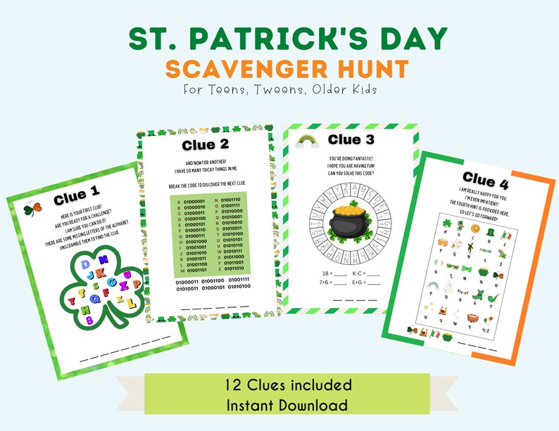 St. Patrick's Day Scavenger Hunt Game St. Patrick's Printable Game for ...