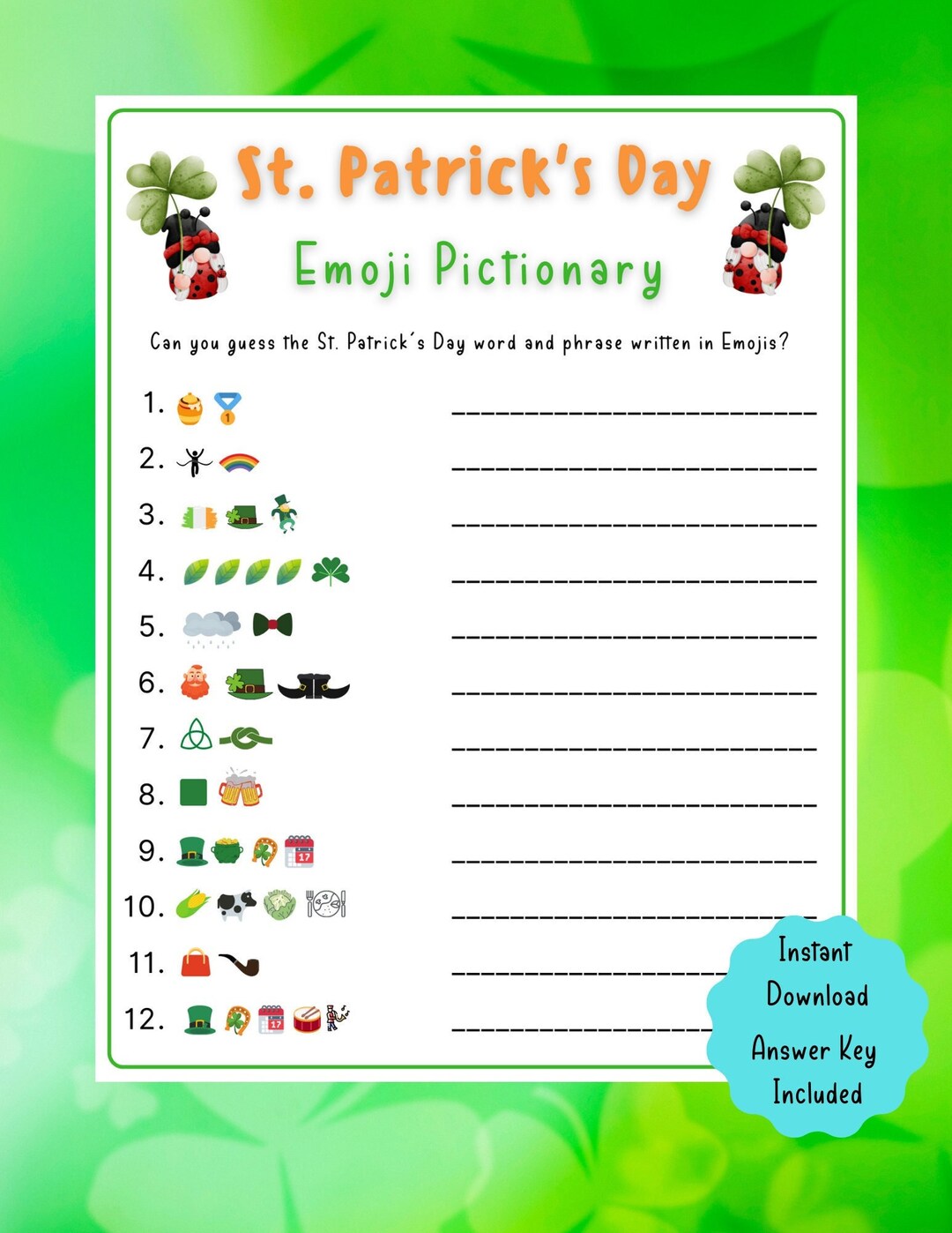 St. Patrick's Day Emoji Pictionary Printable Game | St. Patrick's for ...