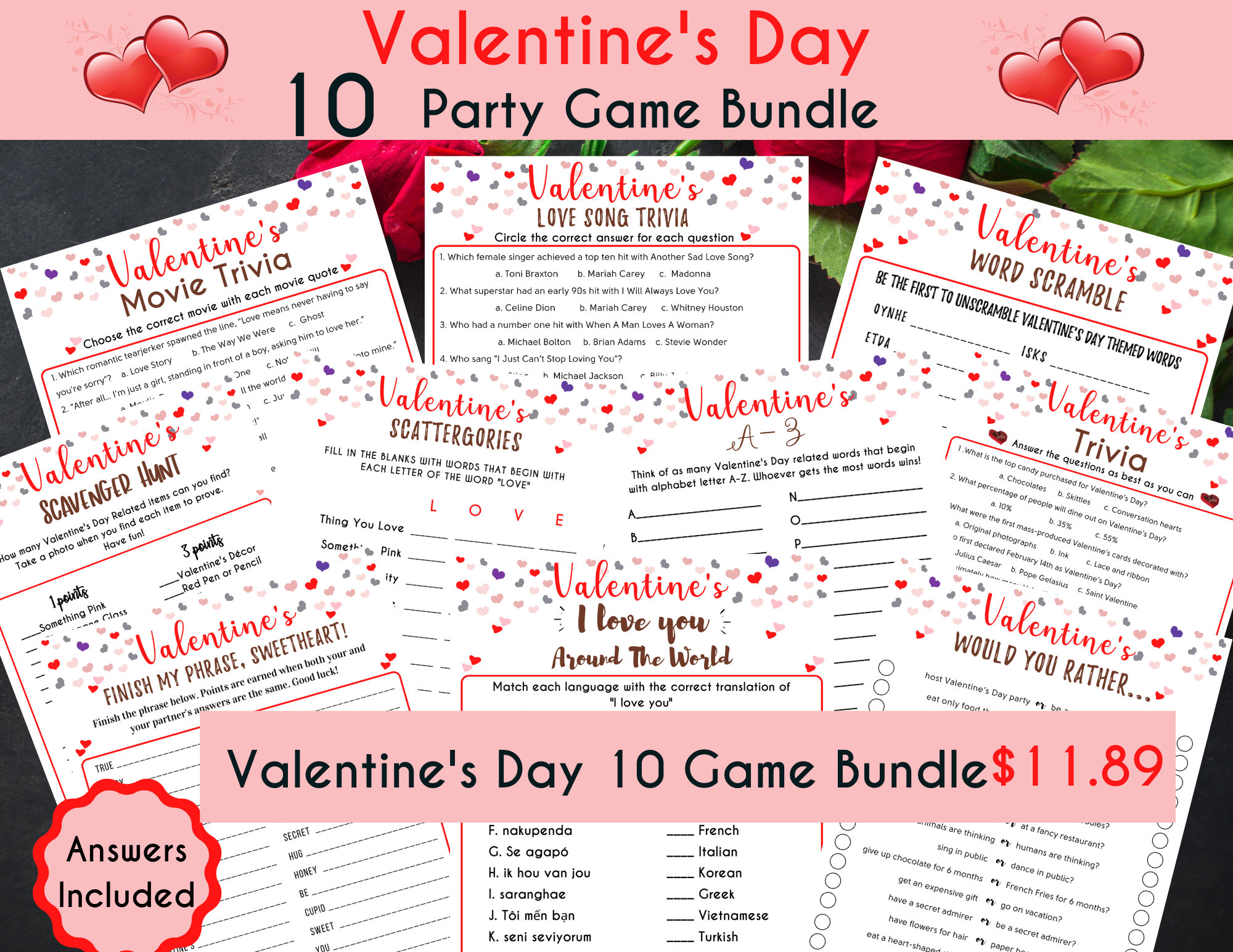 Valentine's Day Fact or Fiction Printable Game Fun Valentine's Day Quiz ...