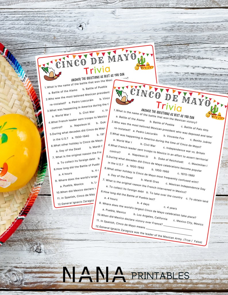 Cinco De Mayo Trivia Game L Printable Game Mexican Fiesta Game Fun ...