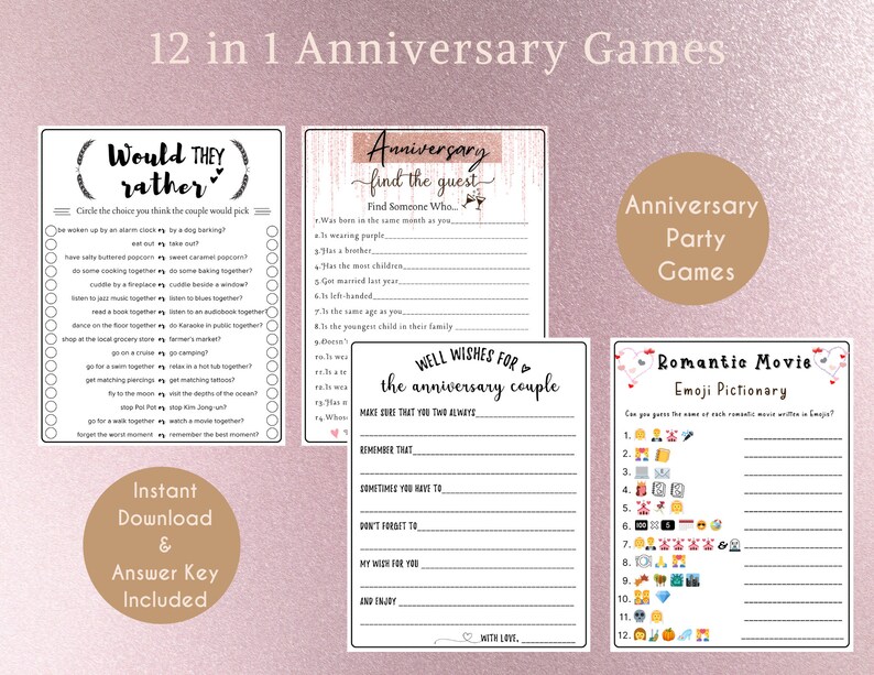 1992 32nd Anniversary Games Bundle Printable 1992 Anniversary Couple ...