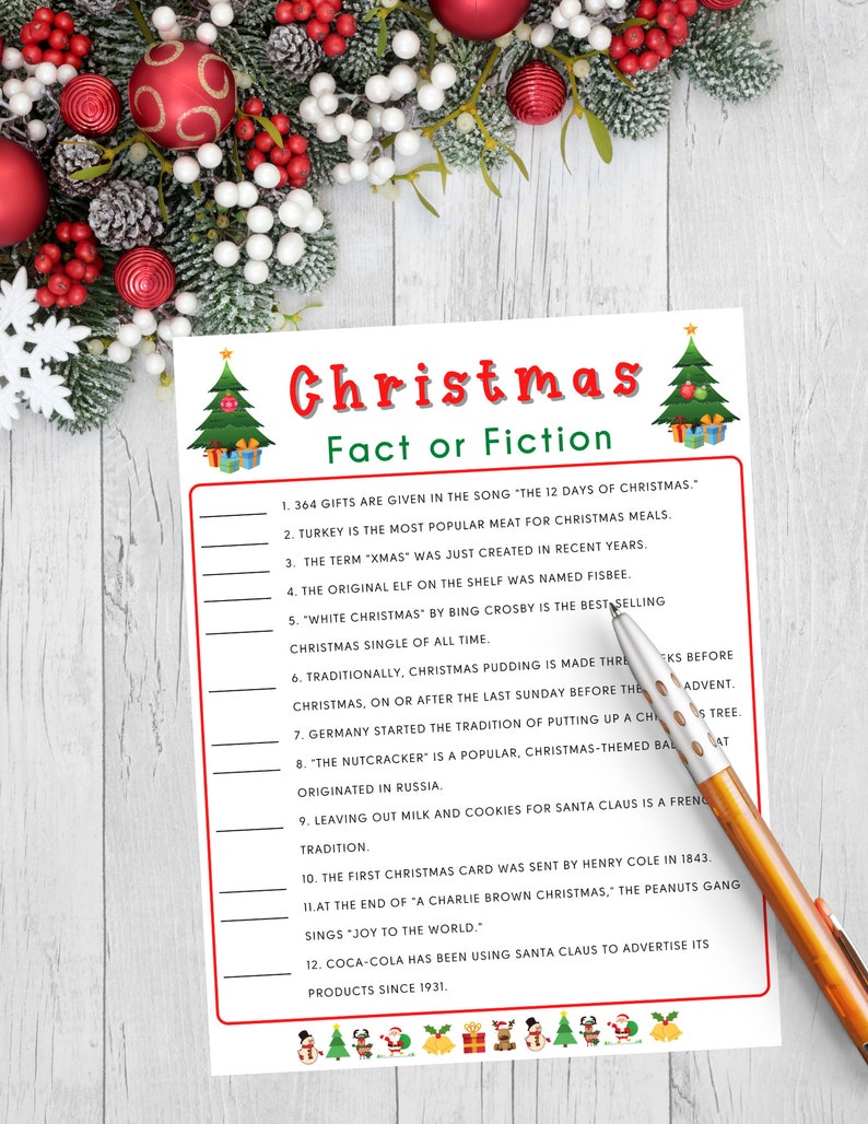 Christmas Fact or Fiction Game: Printable Holiday Party Game (PDF) - Etsy