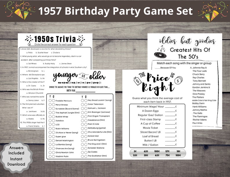 1957 67th Birthday Games Bundle Printable 1957 Games 67th Party ...