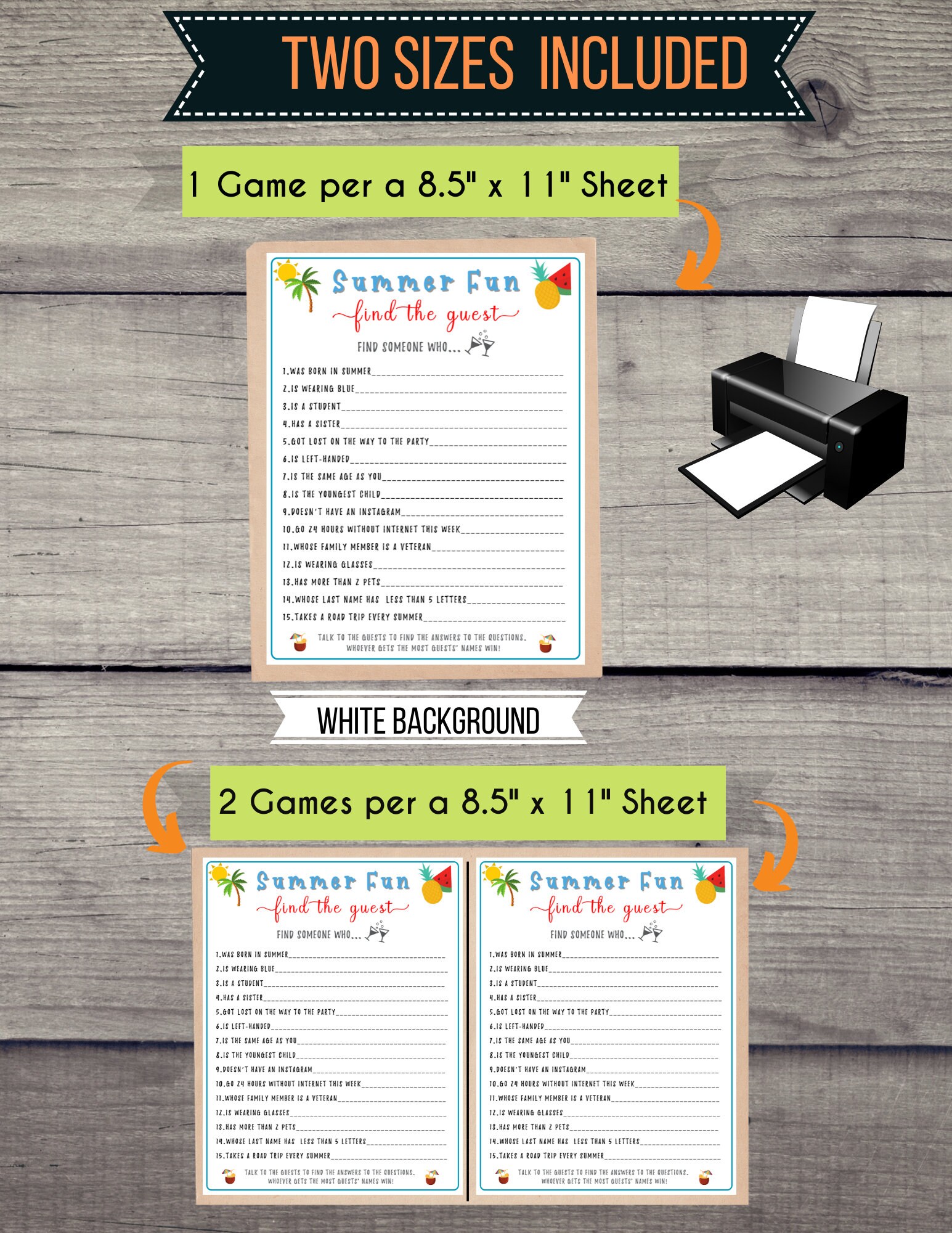 Summer Find the Guest Game Summer Fun Game Summer Party Game Printable ...