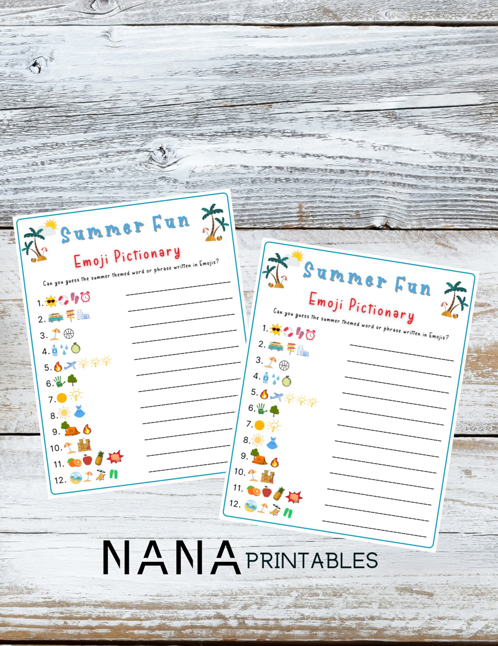 Summer Emoji Pictionary Game Summer Fun Game Summer Party Game ...