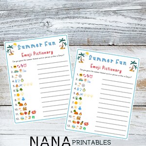 Summer Emoji Pictionary Game | Summer Fun Game | Summer Party Game ...