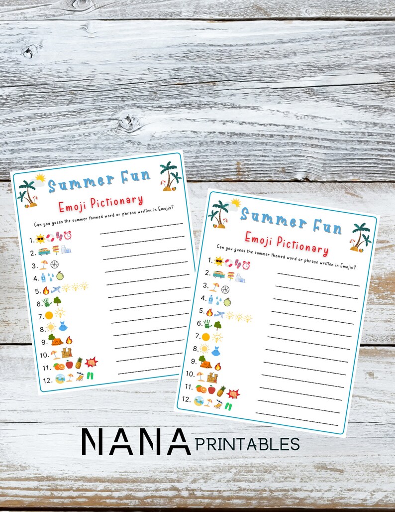 Summer Emoji Pictionary Game Summer Fun Game Summer Party Game ...