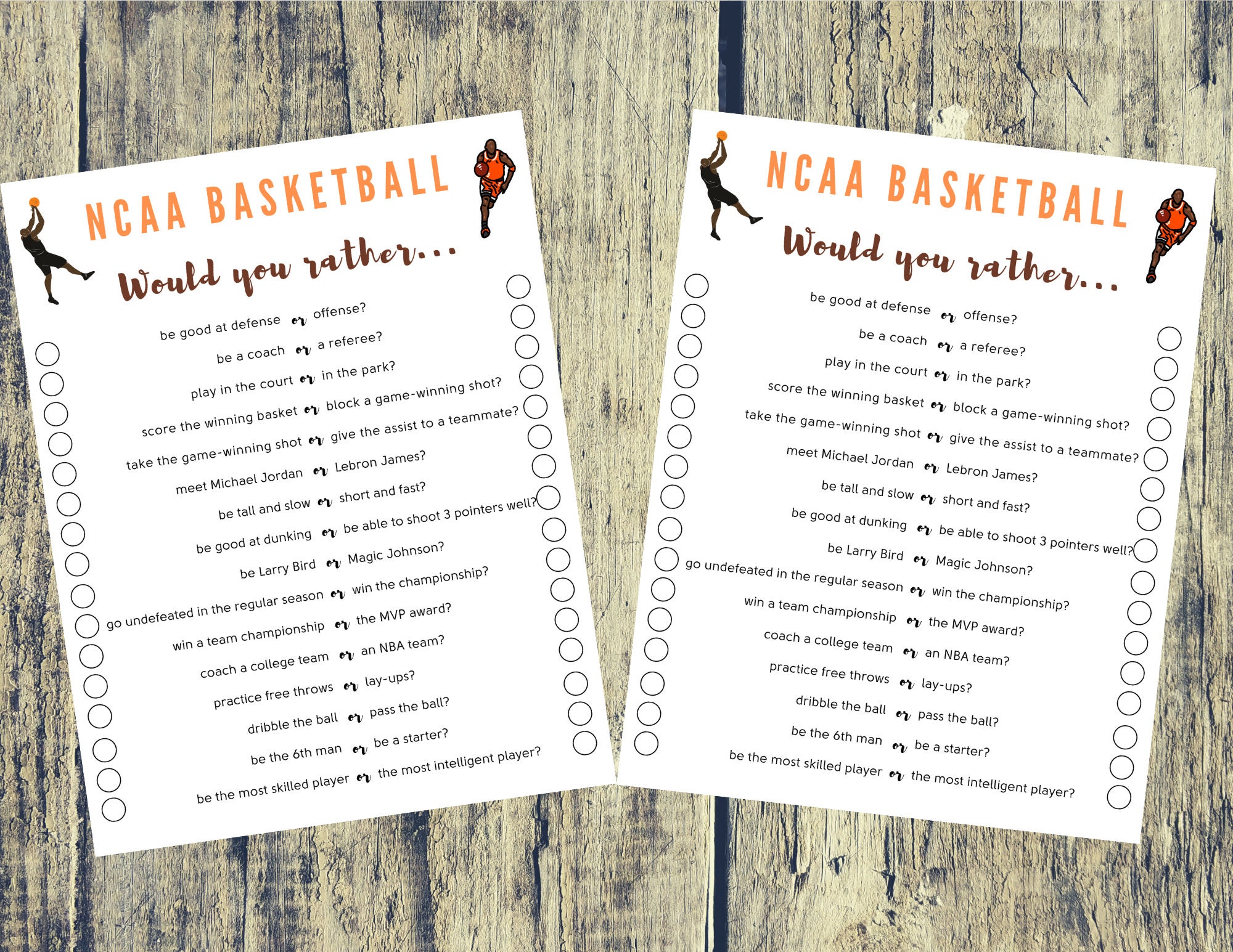 March Madness Would You Rather Game Basketball Party Game L College ...