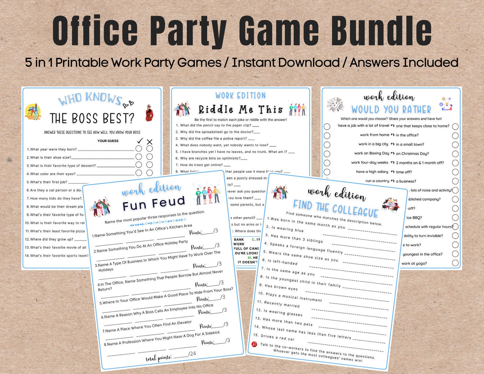 Office Party Printable Game Bundle Coworker Staff Games Fun Work Party ...