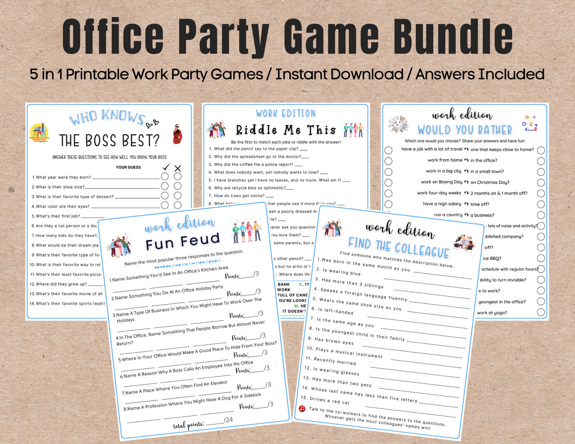 Office Party Printable Game Bundle Coworker Staff Games Fun Work Party ...