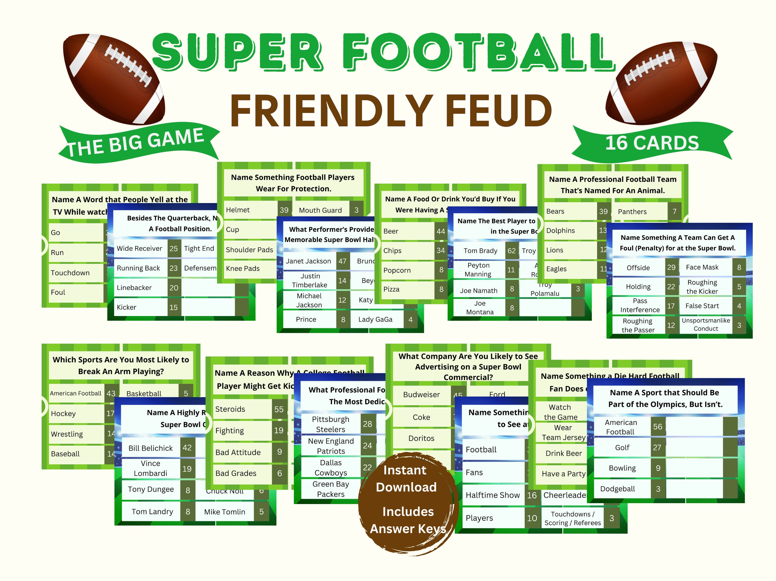 2024 Super Football Friendly Feud, Football Trivia Printable Game, the ...