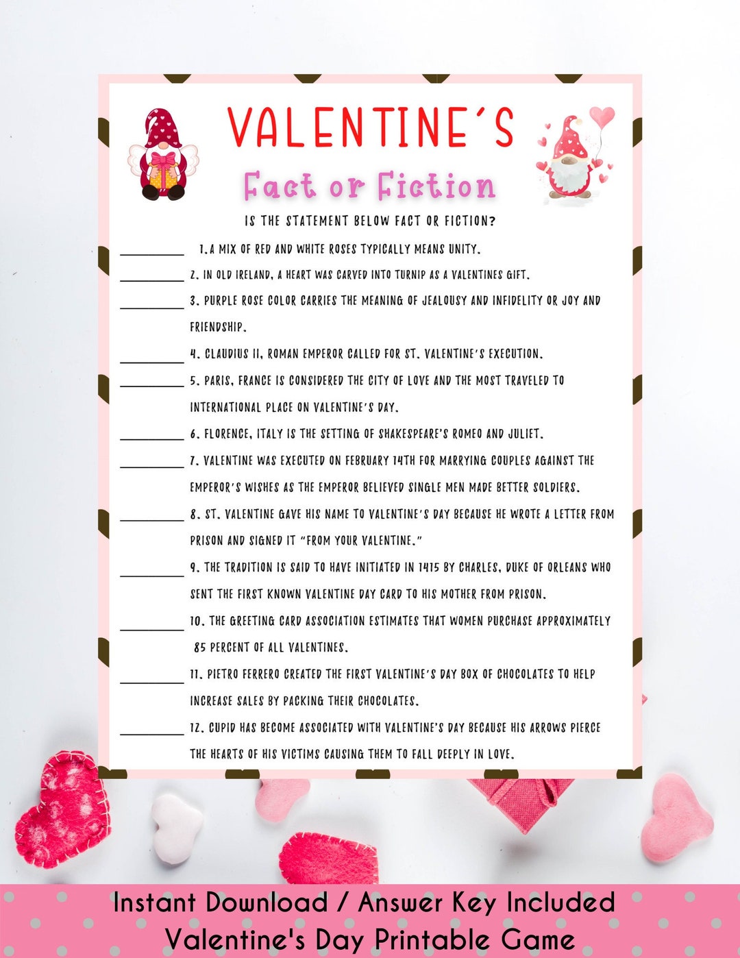 Valentine's Day Fact or Fiction Printable Game | Fun Valentine's Day ...