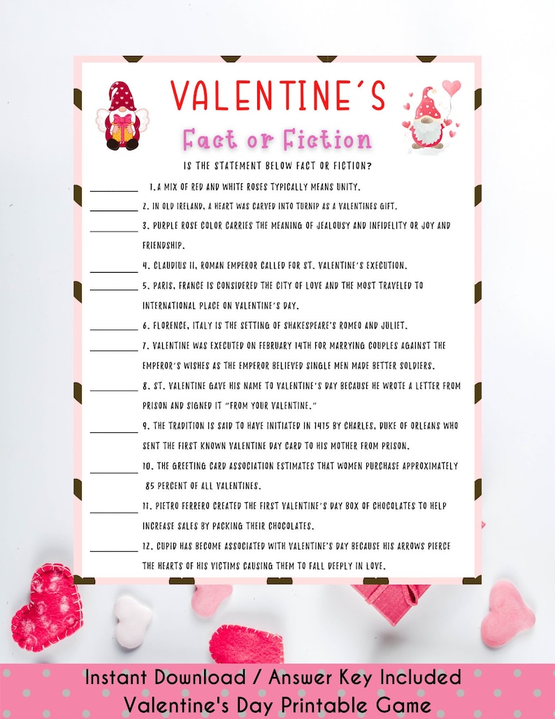 Valentine's Day Fact or Fiction Printable Game | Fun Valentine's Day ...