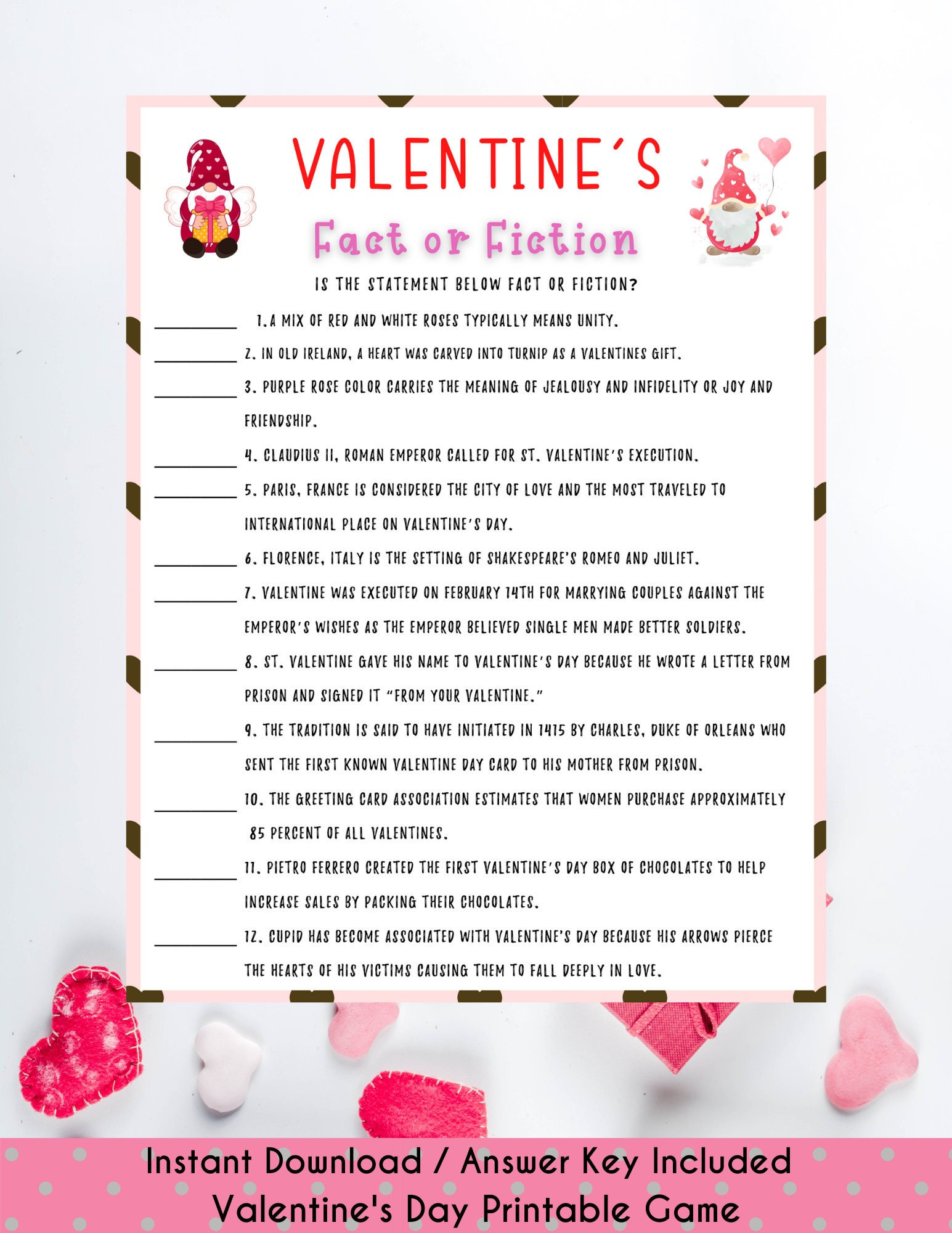 Valentine's Day Fact or Fiction Printable Game | Fun Valentine's Day ...