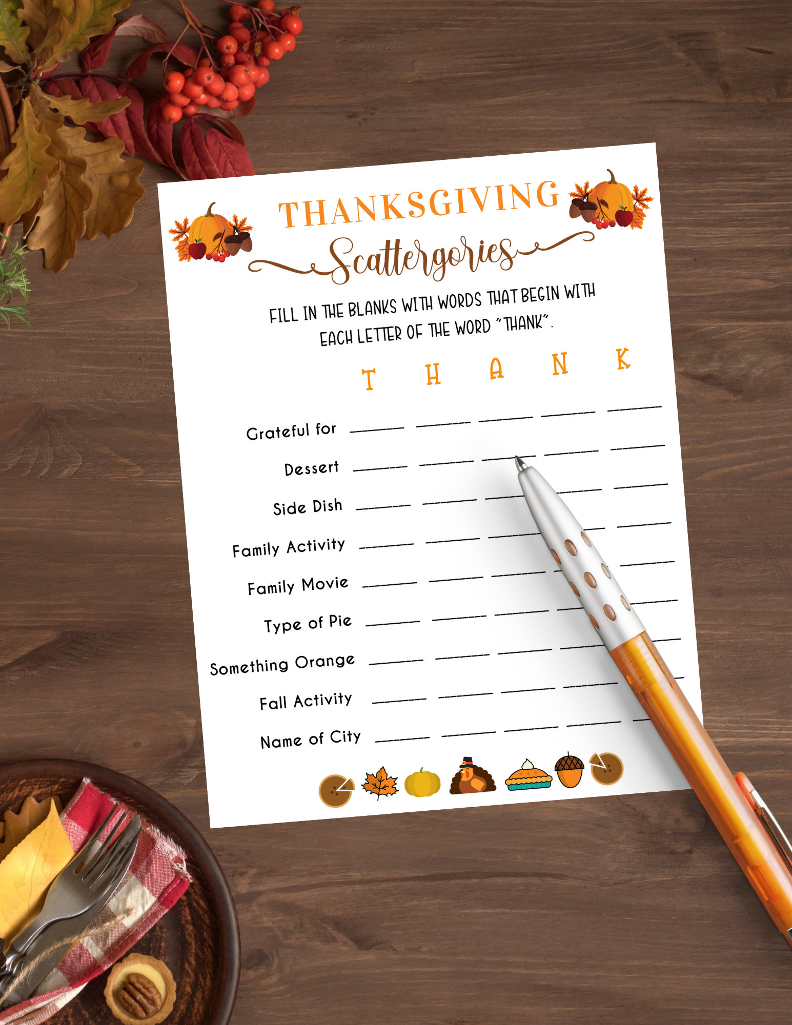 Thanksgiving Party Game Printable Thanksgiving Game for Kids Adults ...