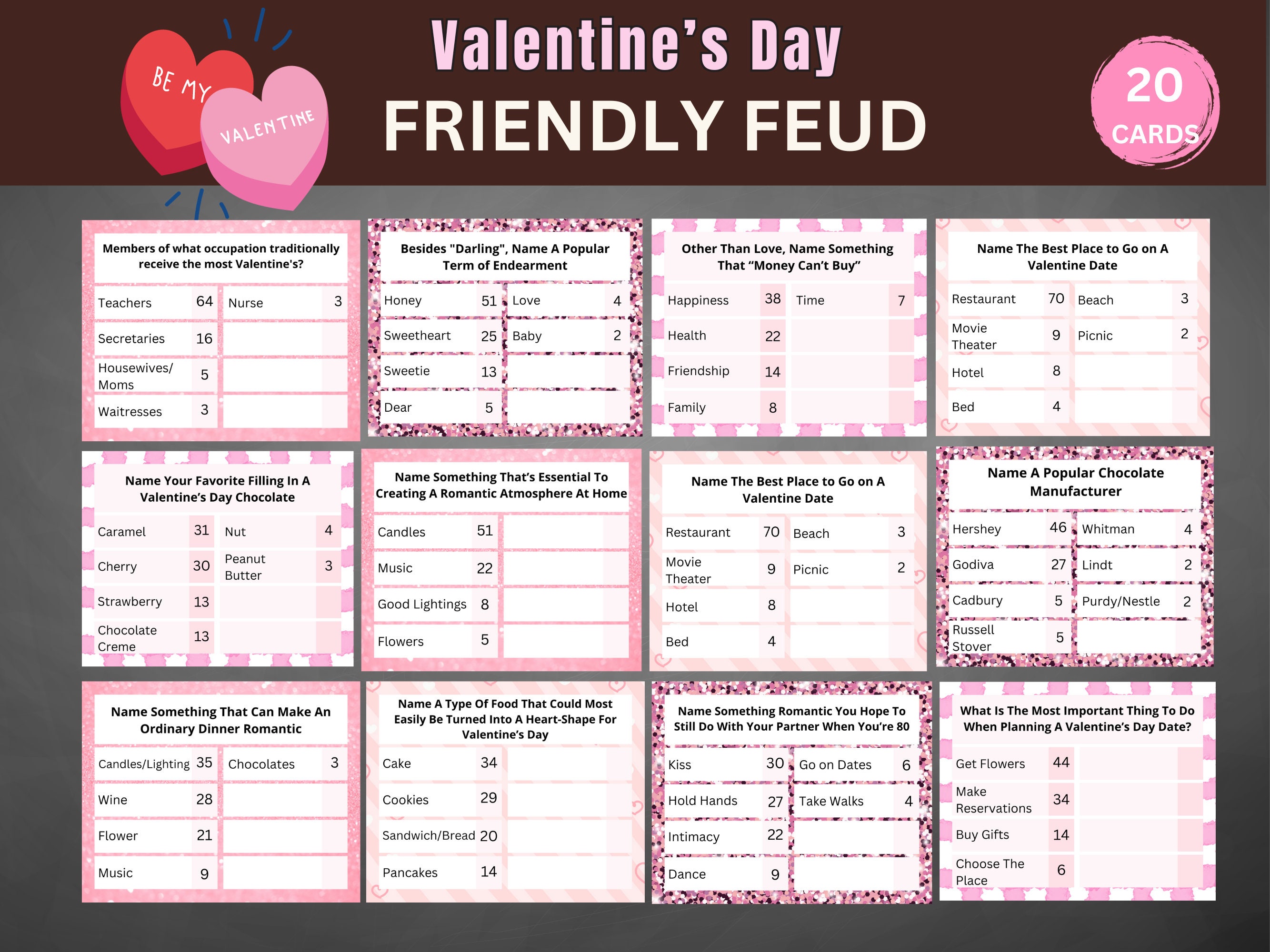 Valentine's Day Friendly Feud Game, Fun Party Valentines Game, Family ...