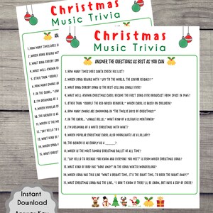 Christmas Music Trivia Game: Holiday Party Printable (instant Download ...