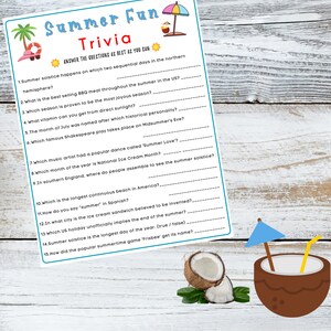 Summer Fun Trivia Game Summertime Game Summer Party Game Printable Game ...